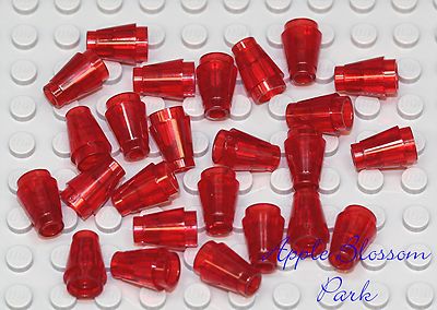 NEW Lego Set/25 1x1 TRANS RED CONES - Bulk Translucent Building Piece ...