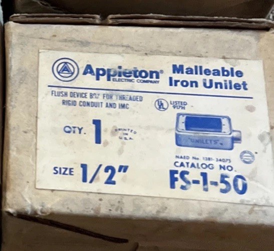 1 Single Appleton FS-1-50 1/2" Iron Cast Device Box, Shallow Type ...