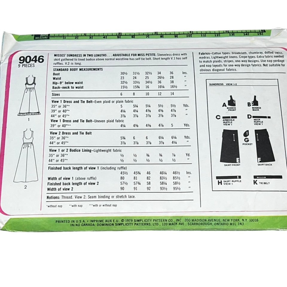 Simplicity 9046 Size 10 Misses Sundress 2 Lengths Vintage Sewing ...