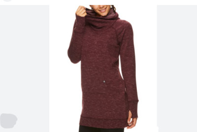 NWT Women's Gaiam Yoga Serene Fleece dress top tunic with hood WINE XS ...