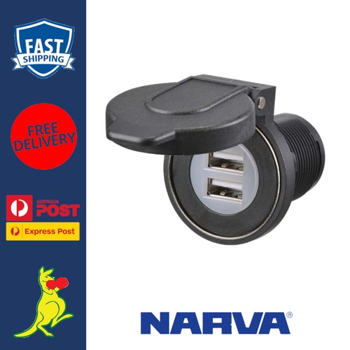 Narva Twin USB Socket Heavy-Duty with Magnetic Dust Cover RV 4x4 Socket ...