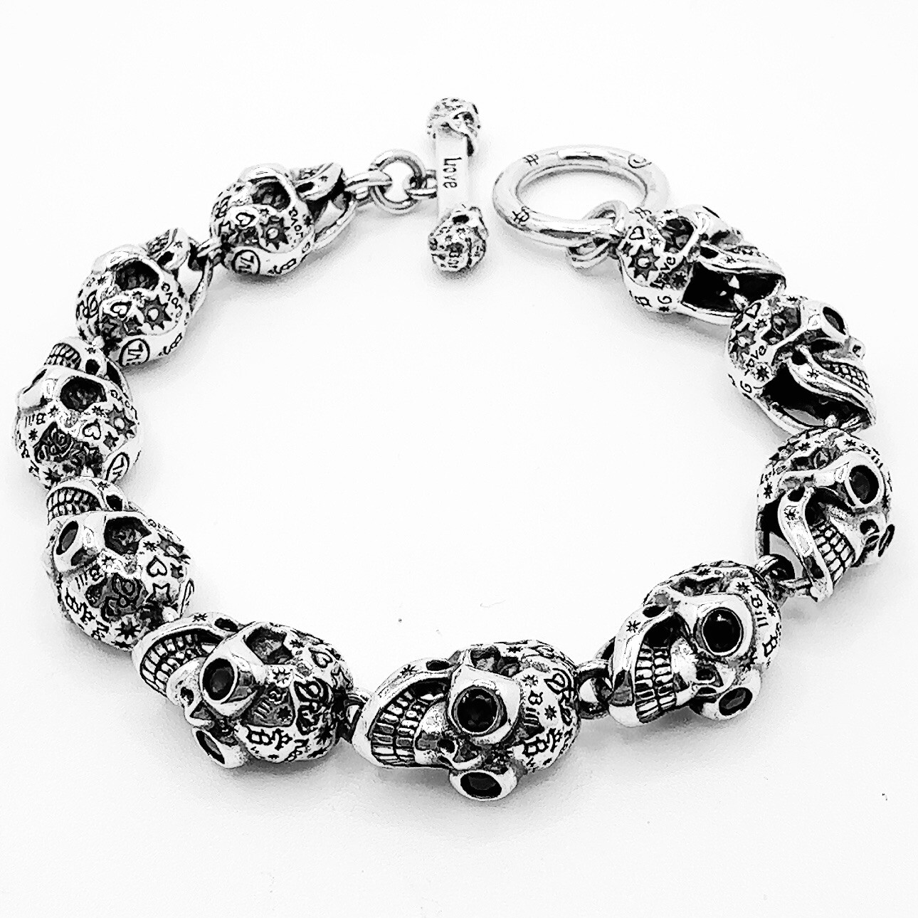 Biker Punk Rocker Chain 8.5" Green Eye Skull 925 Sterling Silver ...