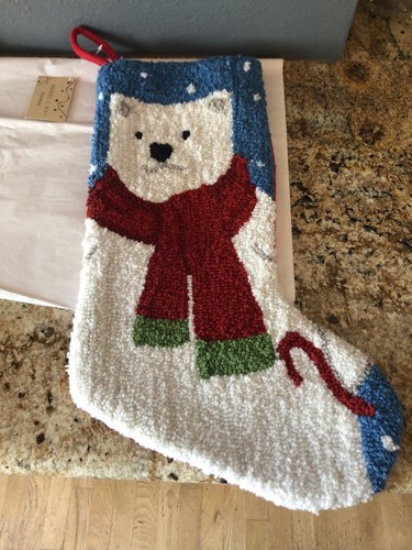 Christmas latch hook wool stocking with white cat | eBay