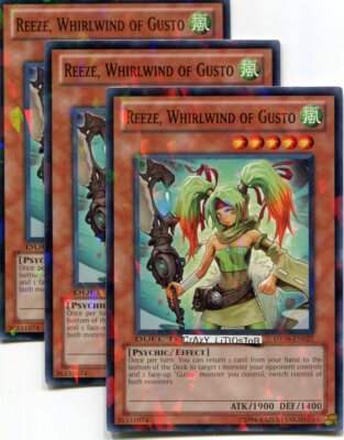 3 X YU-GI-OH REEZE, WHIRLWIND OF GUSTO DUEL TERMINAL COMMON N/MINT DT06 ...