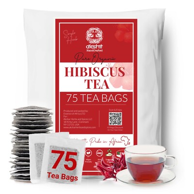 75 Organic Hibiscus Tea Bags, 100% Pure Dried Hibiscus Flower Tea, Te ...