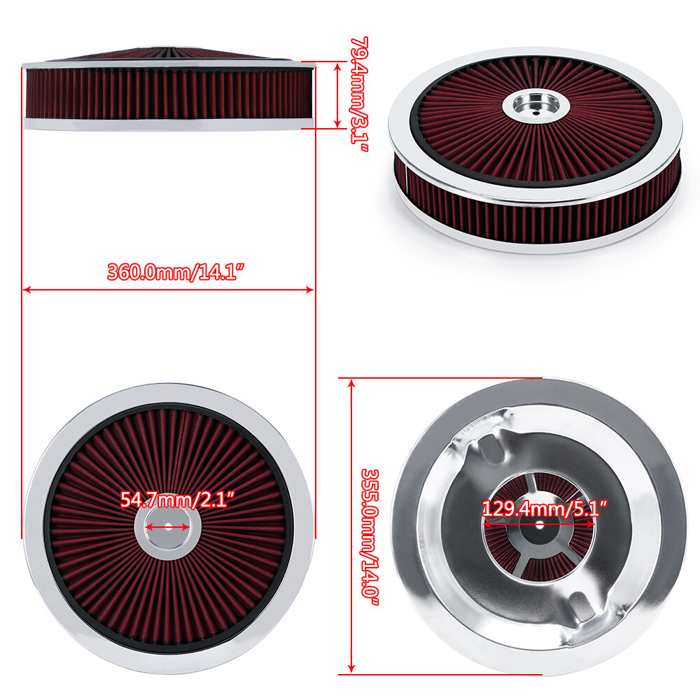 14" x 3" Round Super Flow Air Cleaner Kit Washable Element Recessed ...