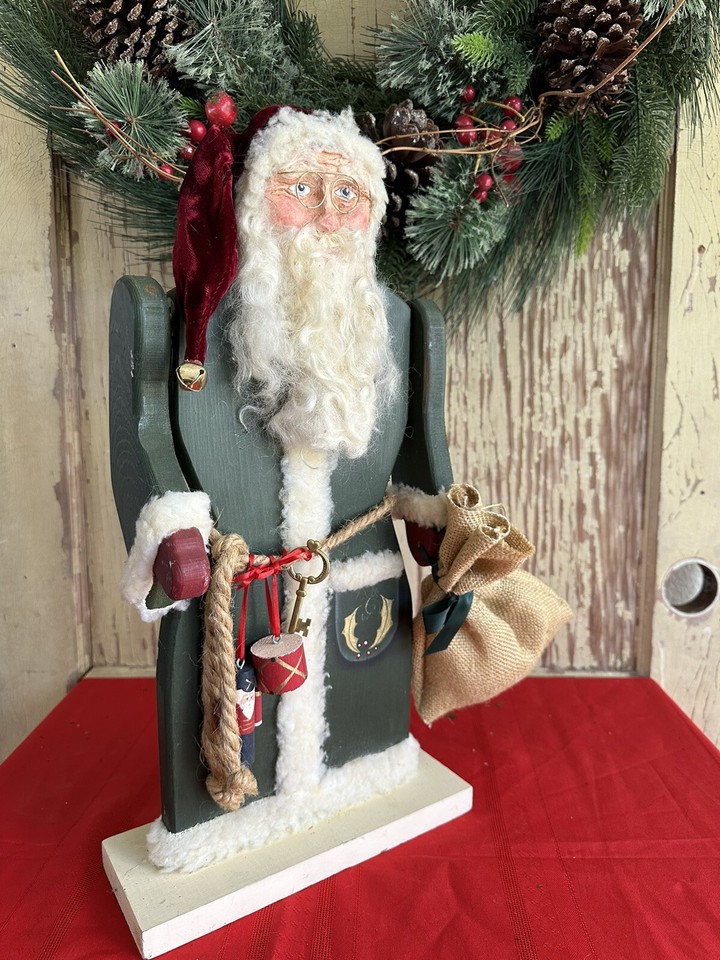 VINTAGE FOLK ART PRIMITIVE CHRISTMAS HAND MADE OOAK WOOD SANTA CLAUS ...