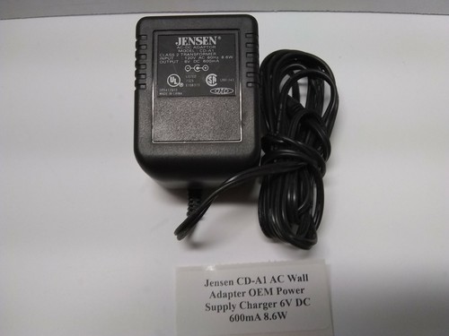 Jensen CD-A1 AC Wall Adapter OEM Power Supply Charger 6V DC 600mA 8.6W ...