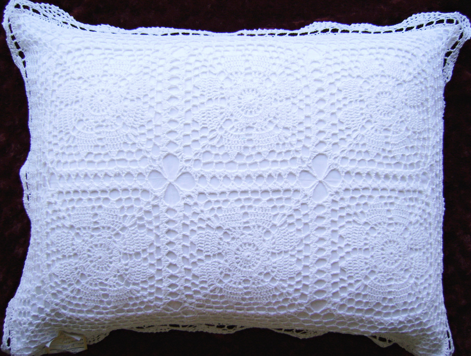 Vintage 100% cotton Handmade Crochet Lace Sham Cover White/Ecru Home ...
