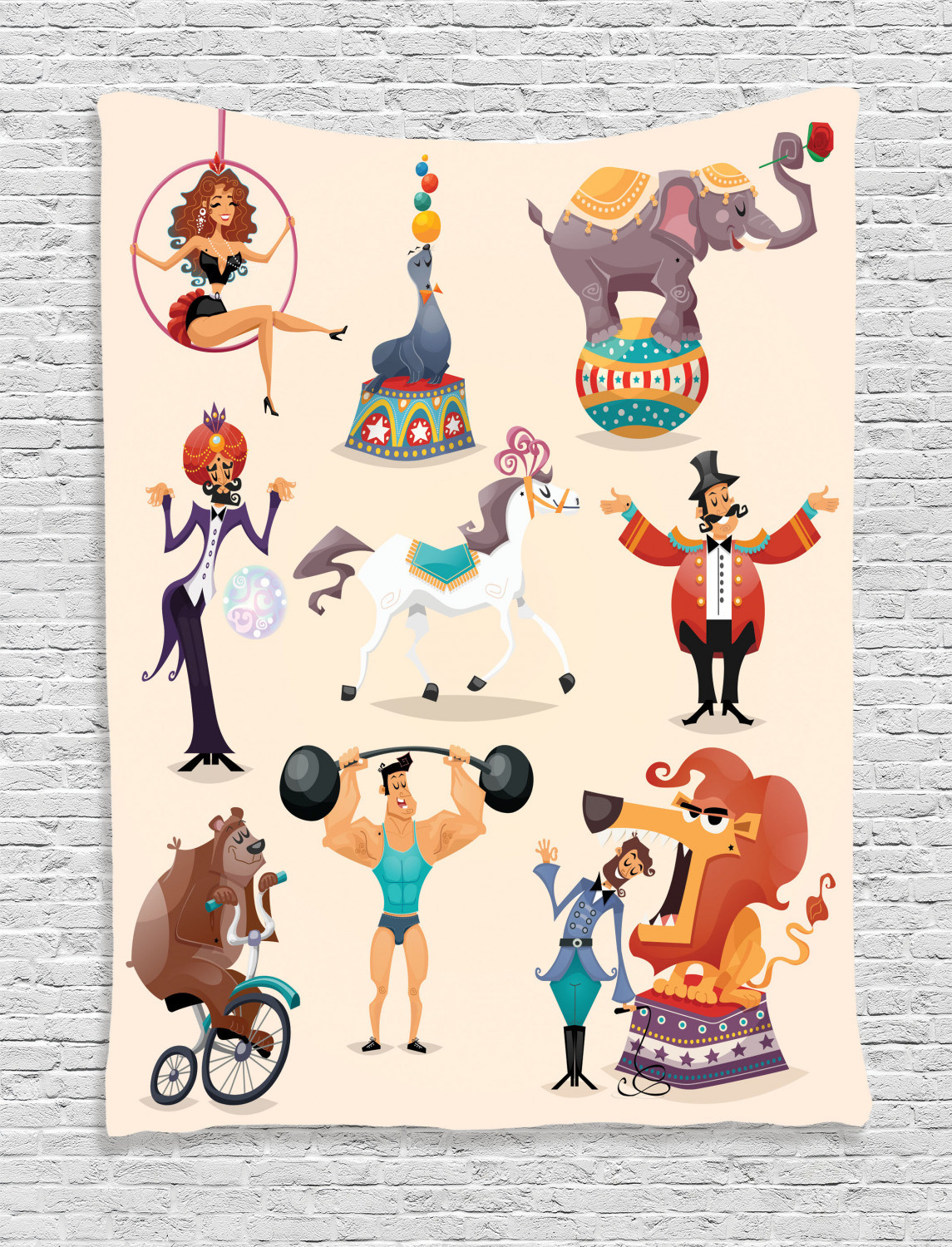 Vintage Circus Characters Animals Weights Contumes Image Wall Hanging ...