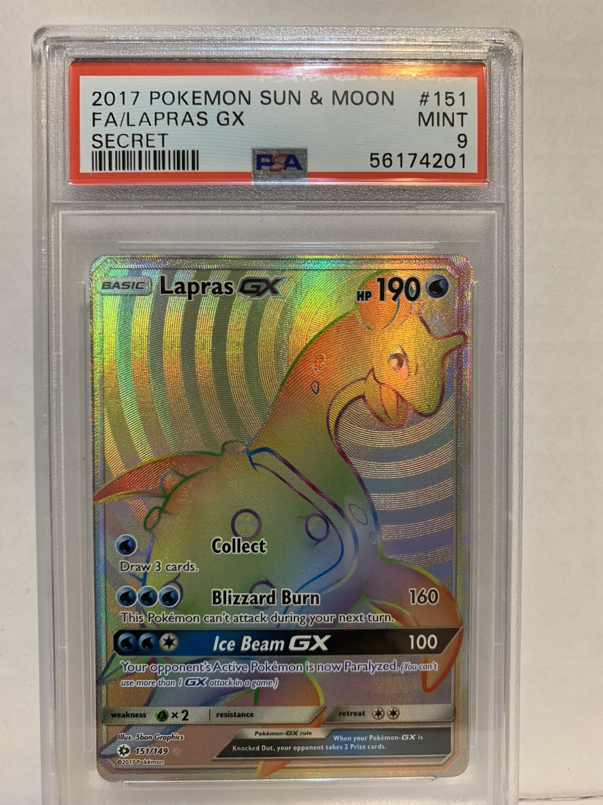 Pokémon TCG Sun & Moon Lapras GX Full Art Secret Rare 151/149 PSA Mint ...