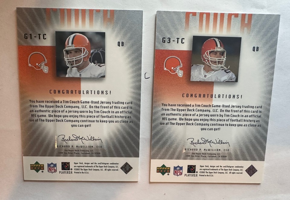 Tim Couch 2002 Upper Deck UD Graded Jersey G1-TC /200 & G3-TC /50 SSP ...