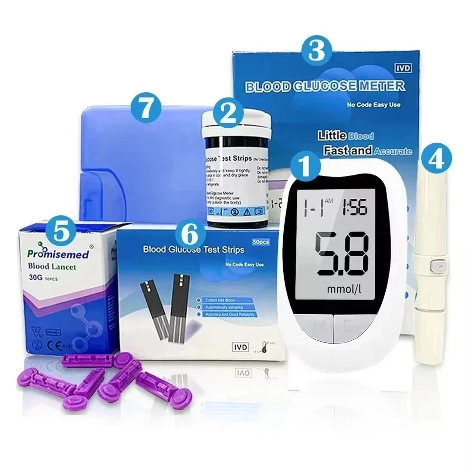 Blood Glucose Sugar Monitor Diabetes Testing Kit +50 Test Strips +50 ...