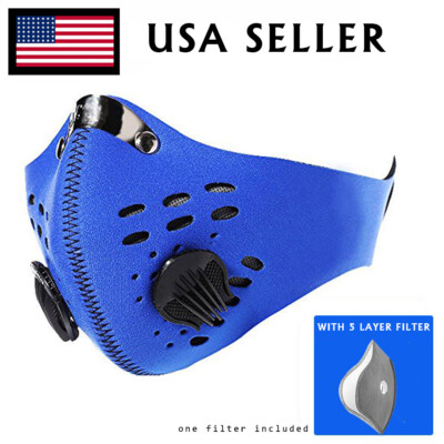 Blue Face Mask Active Carbon Filter Exhale Valves Anti-droplet Fast USA ...