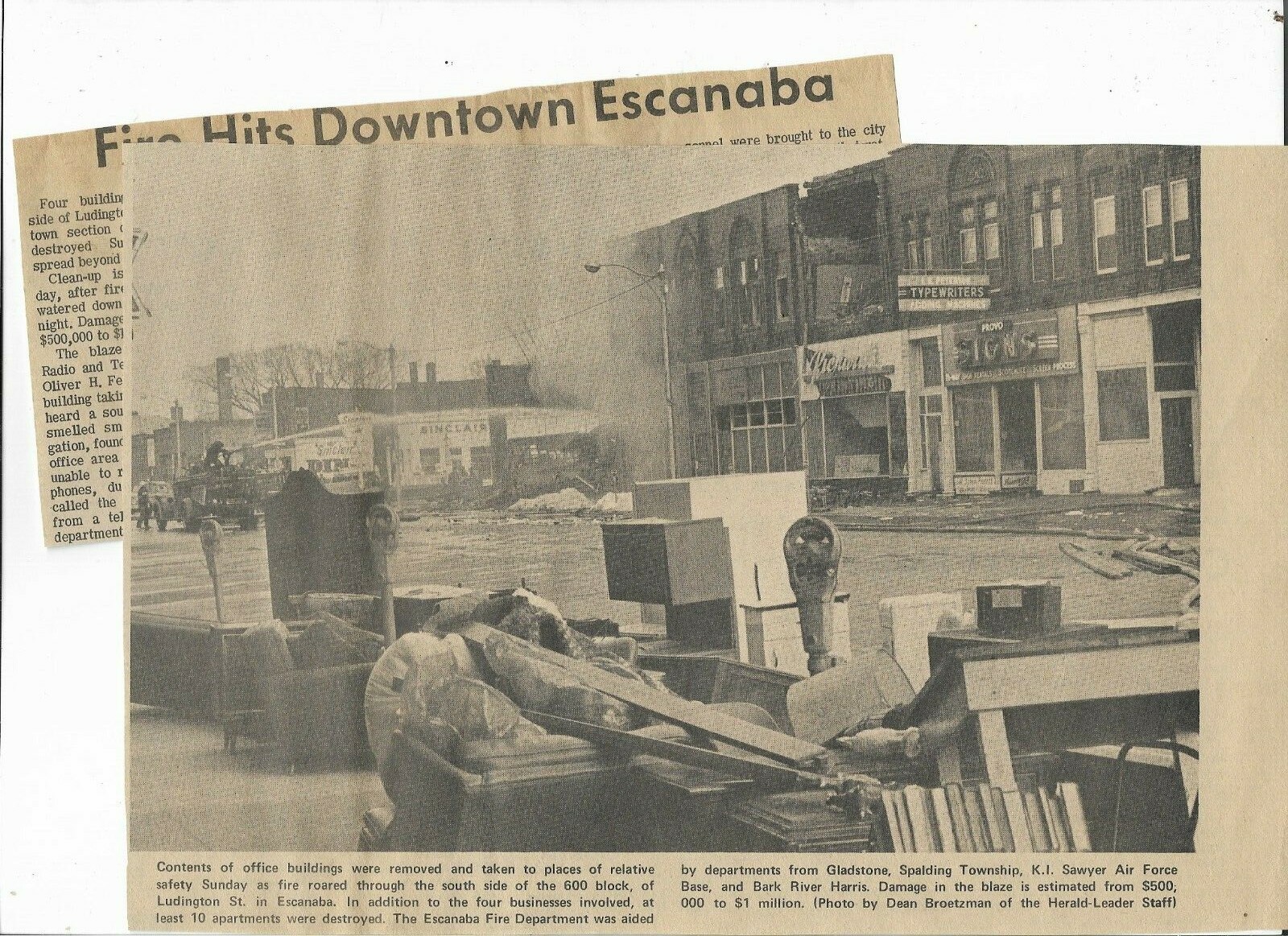 Fire Hits Downtown Escanaba 1969 newspaper article photo Ludington St ...