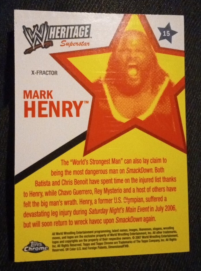 2007 WWE Topps Heritage Chrome Mark Henry #15 Wrestling Card WWF WCW ...
