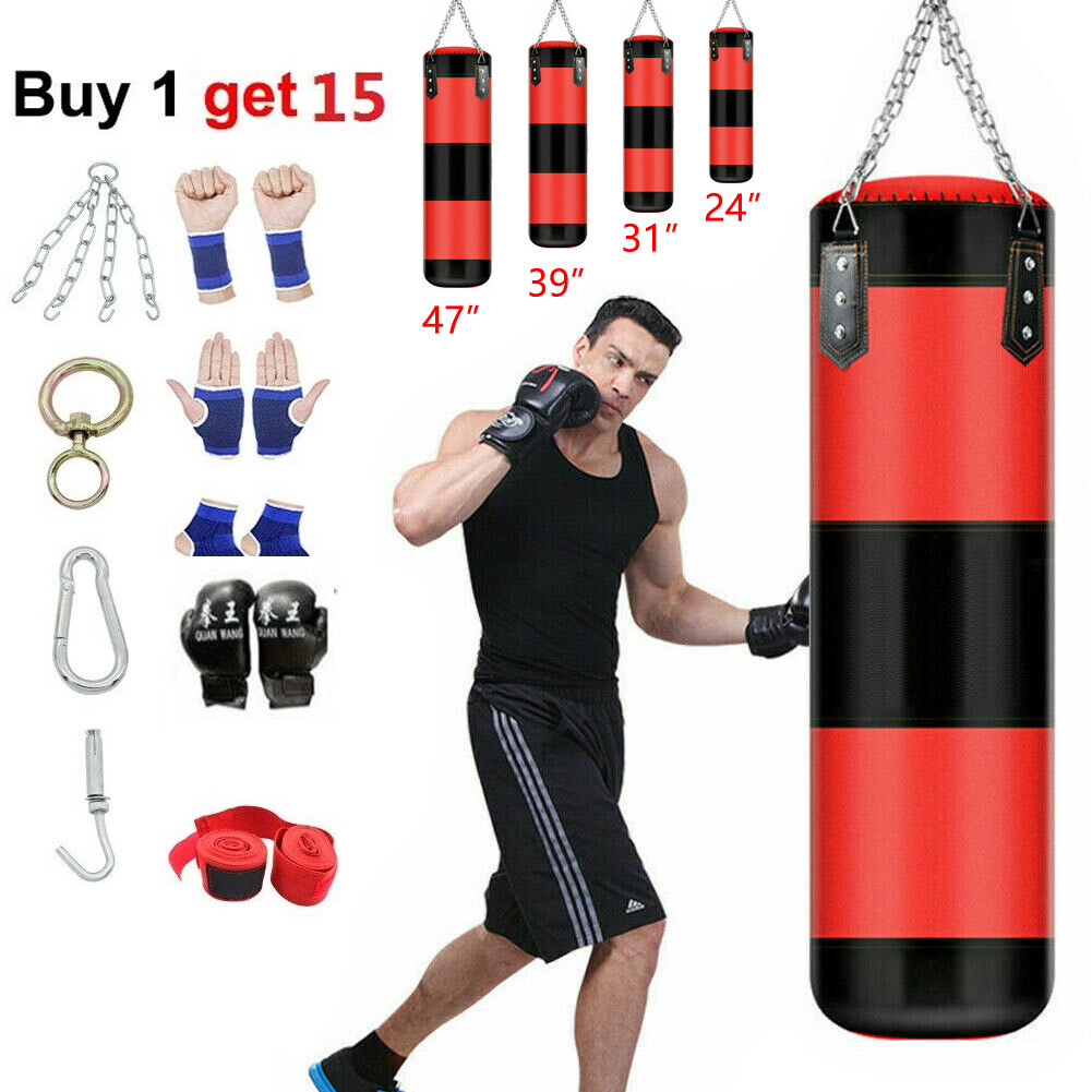 Heavy Boxing Punching Bag Training Gloves Speed Set Kicking MMA Workout ...