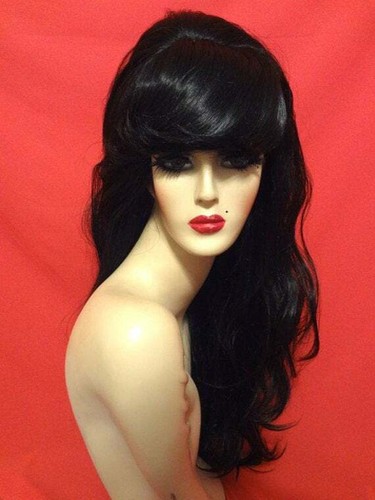 60s PRISCILLA PRESLEY Beehive Wig Custom Costume Elvis Drag Jet Black ...