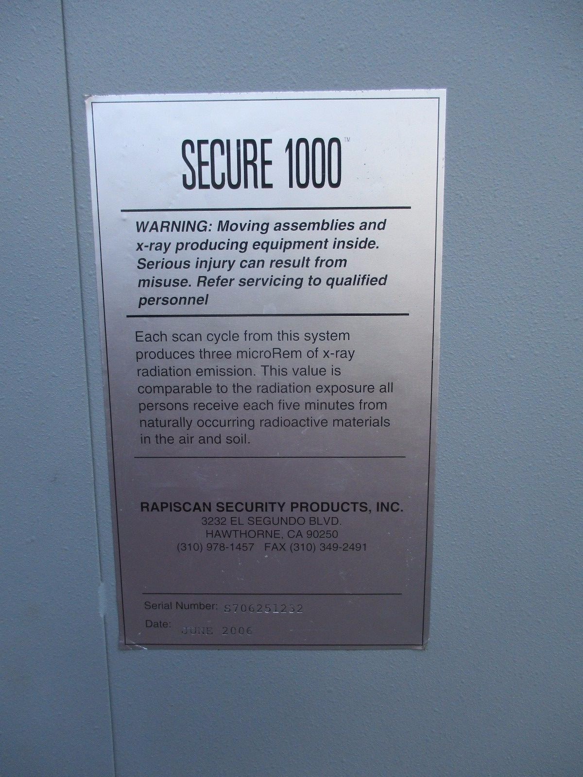 RAPISCAN SECURE 1000 X RAY FULL BODY SCANNER W/ CONSOLE | eBay