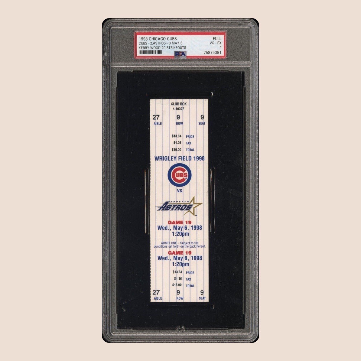 Kerry Wood 1998 20K Game Full Ticket Rare Historic Record Strikeouts ...