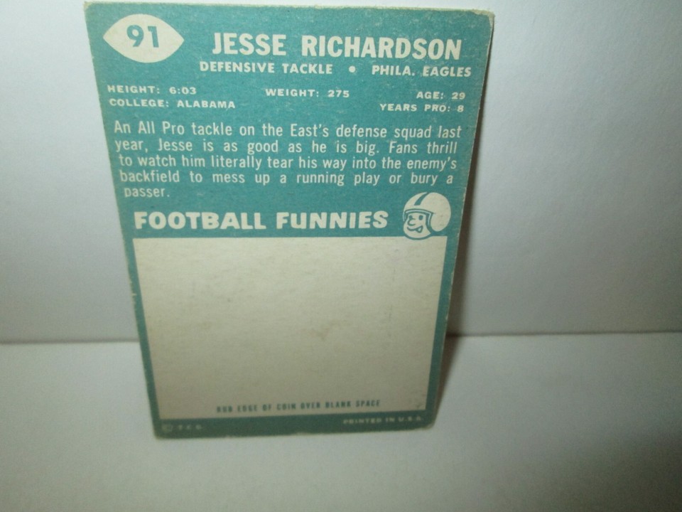 JESSE RICHARDSON 1960 Vintage card Topps #91 Alabama PHILADELPHIA ...