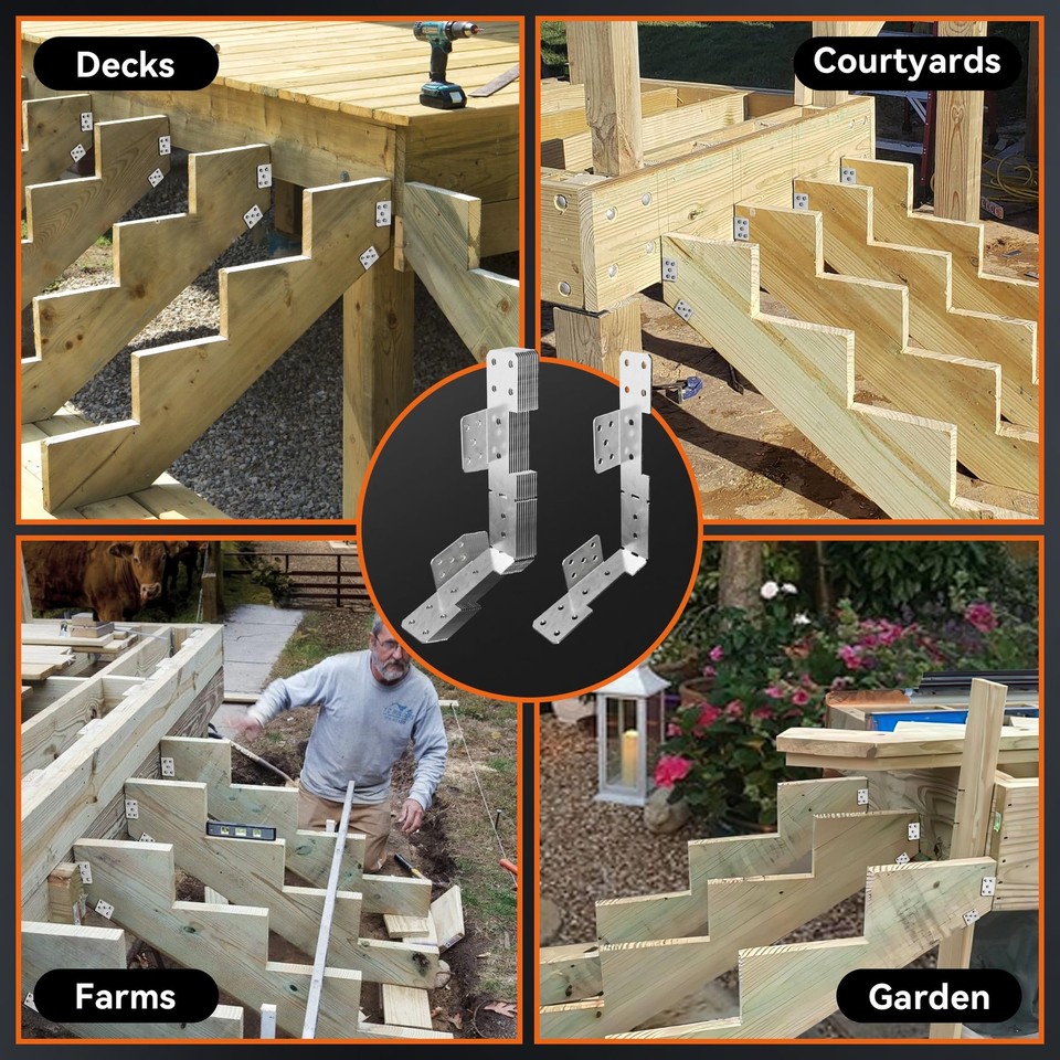 10 Pcs Adjustable Stair Stringer Hanger 18 Gauge Heavy Duty Galvanized ...