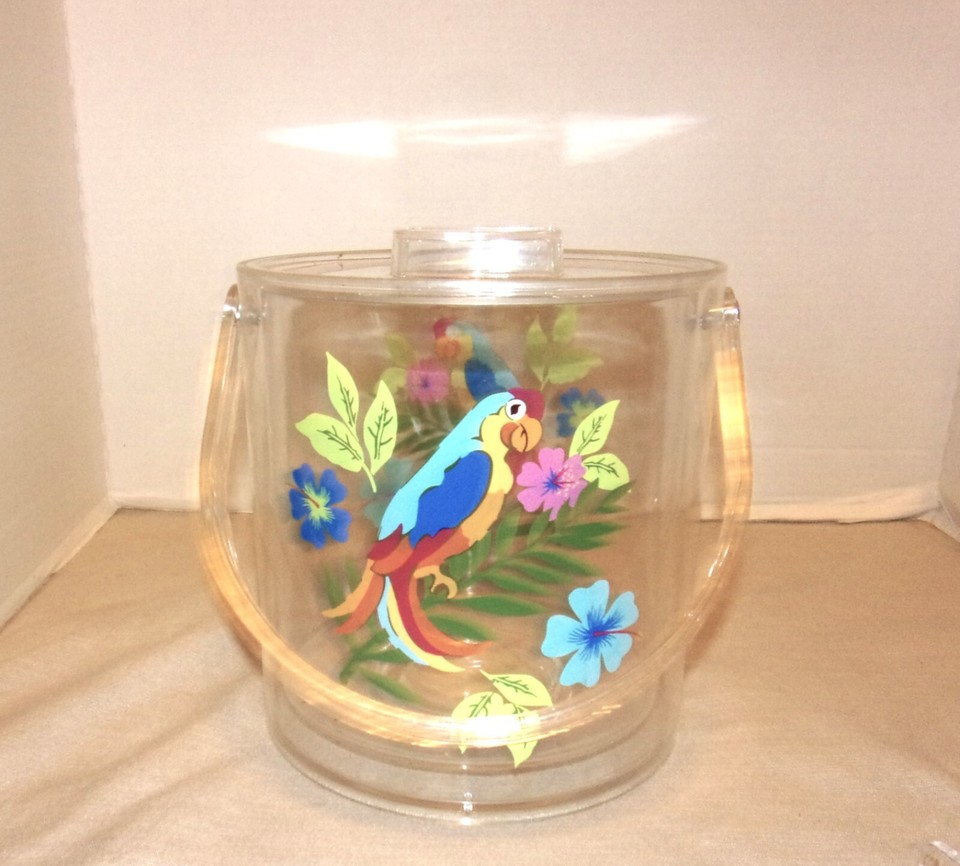 Vintage Tropical Themed Clear Acrylic Ice Bucket w/Lid/Handle/Tongs | eBay