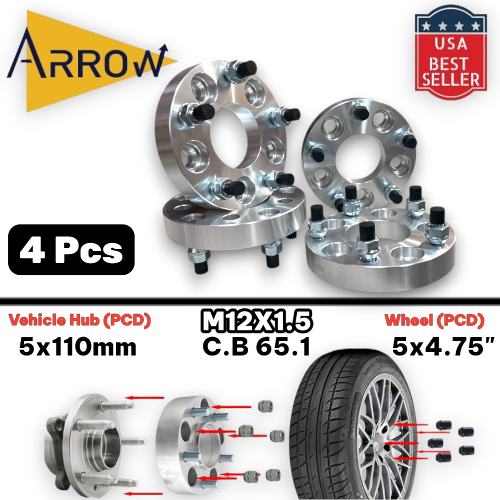 4PCS 1" THICK WHEEL SPACER ADAPTERS 5X110MM VEHICLE HUB PCD TO 5X4.75 ...