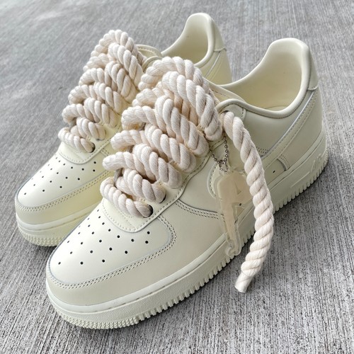 Custom Air Force 1 ones Tan Cream Sneakers with Chunky thick Rope Laces ...