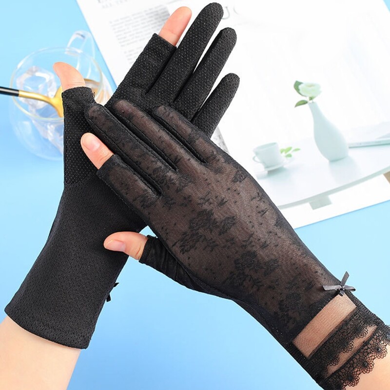 Stretch Mesh Gloves Two Fingerless Women Short Spring Cyclist Short ...