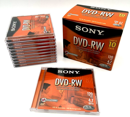 Sony DVD-RW Re-Recordable Discs 4.7GB Disc 10 Pack w Cases New ...