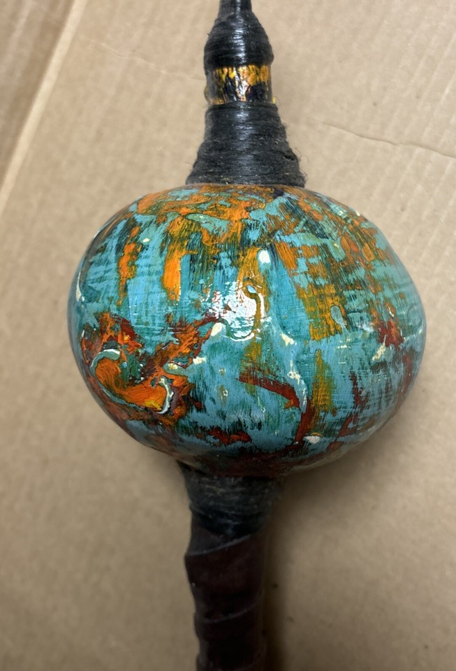 Authentic Native American Rattle Gourd Leather Painted Handmade Pueblo ...
