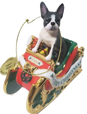 2006 Danbury Mint Christmas ornament SANTA'S HELPER Boston Terrier Dog ...