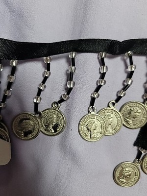 Vintage queen elizabeth 2 Coin Trim With Clear Beads And Black Ribbon ...
