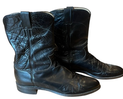 Justin Western Roper Cowboy Boots Made In USA 3133 Black Leather Size ...