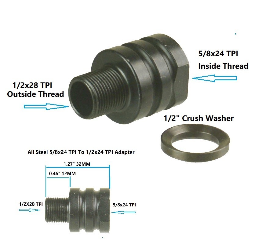 Steel 5/8x24 Inside Thread To 1/2x28 Outside Thread Muzzle TPI ...