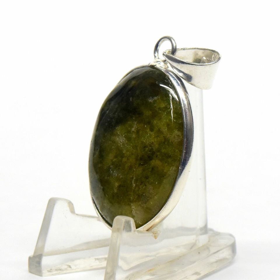 38mm Green Inca Jade Nephrite Pendant Silver Plated Natural Necklace ...