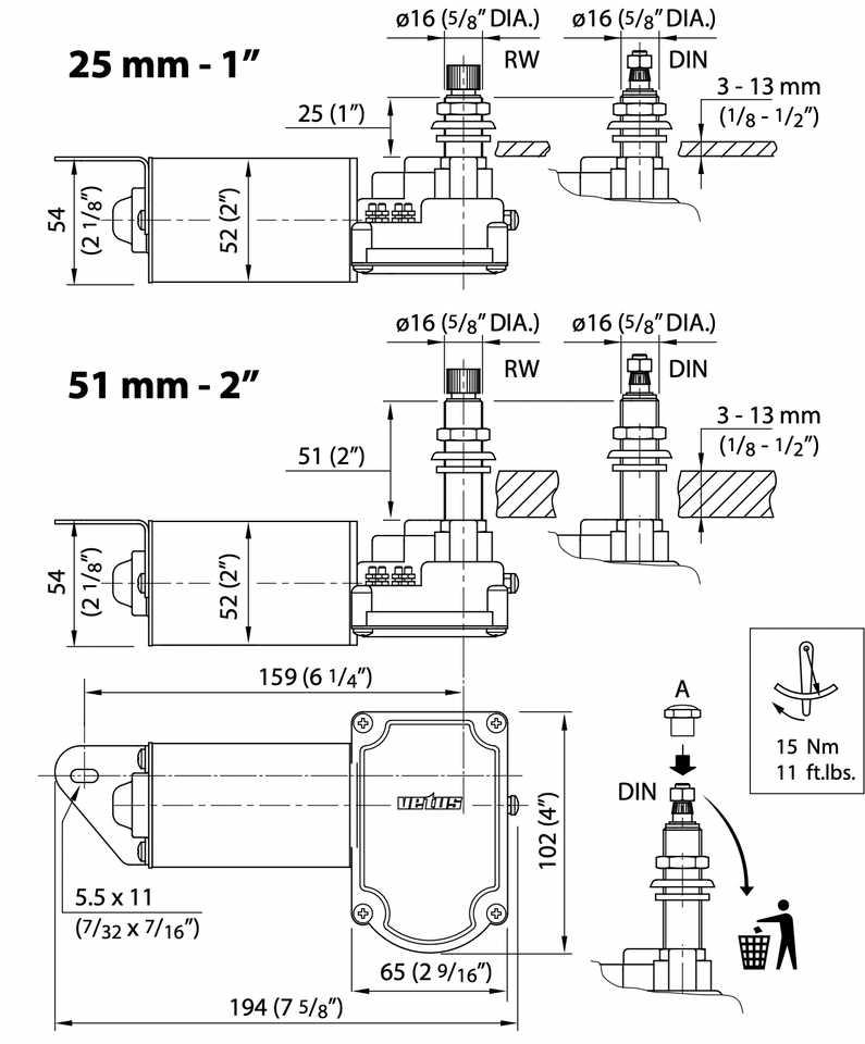 Vetus marine windscreen wiper motor for boat, yacht etc. - 12v / 24v ...