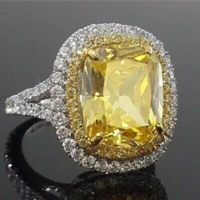 4Ct Simulated Citrine Cushion Cut 14k White Gold Plated Silver Ring | eBay