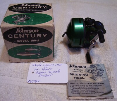 051725 JOHNSON CENTURY 100A NICE WORKING REEL BOX PLUS APPEARS UN-USED ...
