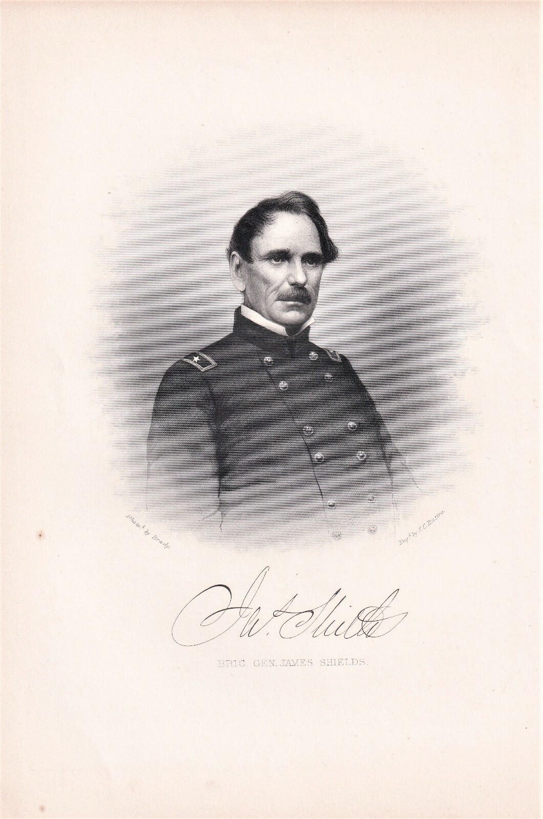 JAMES SHIELDS Brig General during the Civil War & Senator 1866 stipple ...