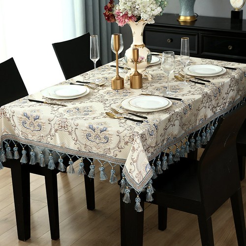 European Tassel Embroidered Tablecloth Rectangle Round Dinning Table ...