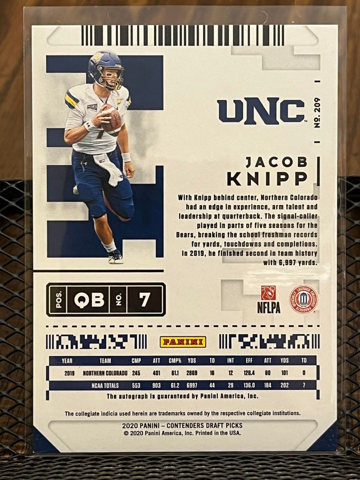 JACOB KNIPP 2020 CONTENDERS DRAFT AUTO NORTHERN COLORADO ROOKIE ...