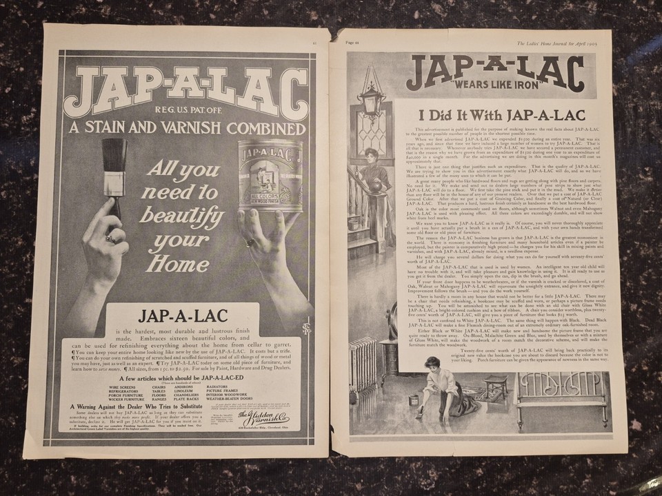 Jap-A-Lac Varnish 2 print ads The Ladies Home Journal 1905-1907 | eBay