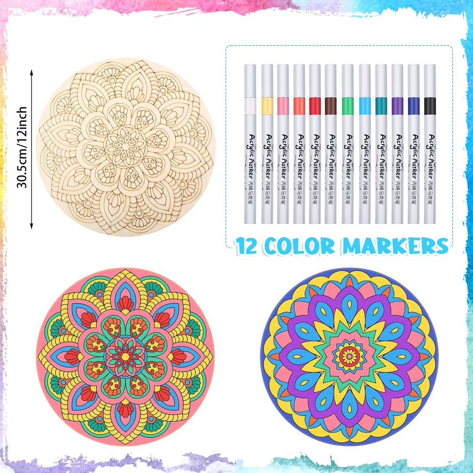 2 Pack 12 Inch Wooden Mandala Wall Decor Large Mandala Wall Hanging DIY ...