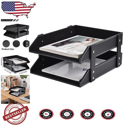 Luxury Leather Desktop Organizer - 2-Tier Letter Holder for Documents ...