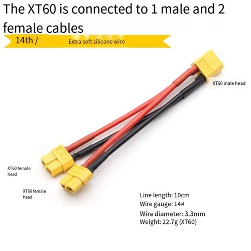 XT60 Parallel Battery Connector 1 Male to 2 Female Cable Dual Extension ...