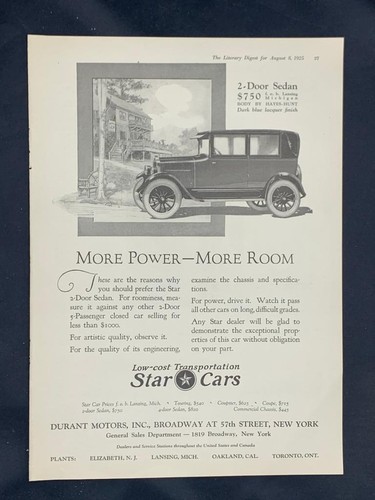 Magazine Ad - 1925 - Durant Motor Cars - New York - "Star Cars" - 2 ...
