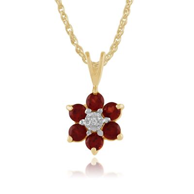 Floral Round Garnet & Diamond Cluster Pendant in 9ct Yellow Gold | eBay