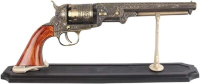 13″ Western Navy Revolver Replica with Antique Wood Handle & Display ...